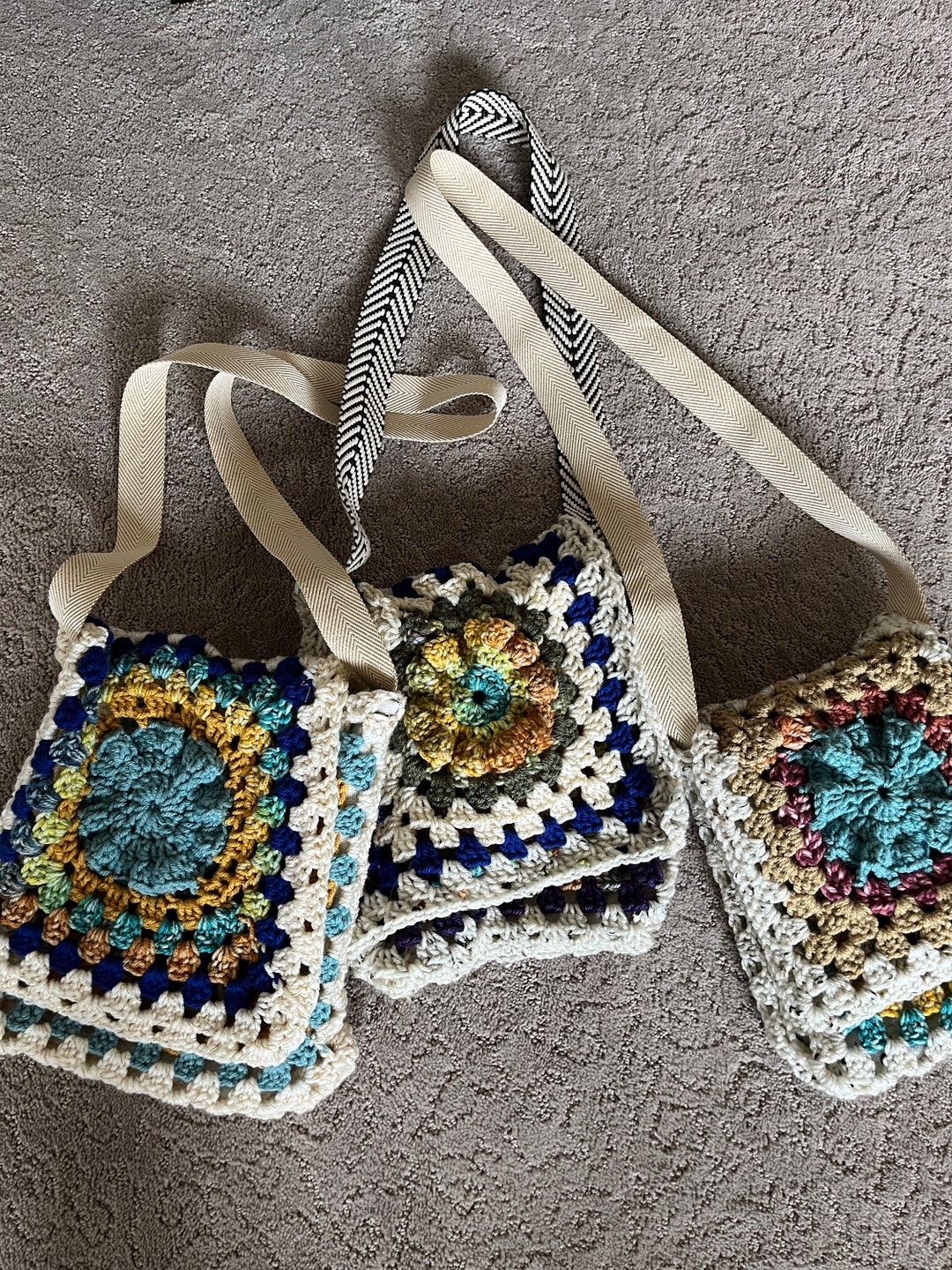 Granny Square Purse Natural Colors Crossbody or Shoulder Bag Crochet ...