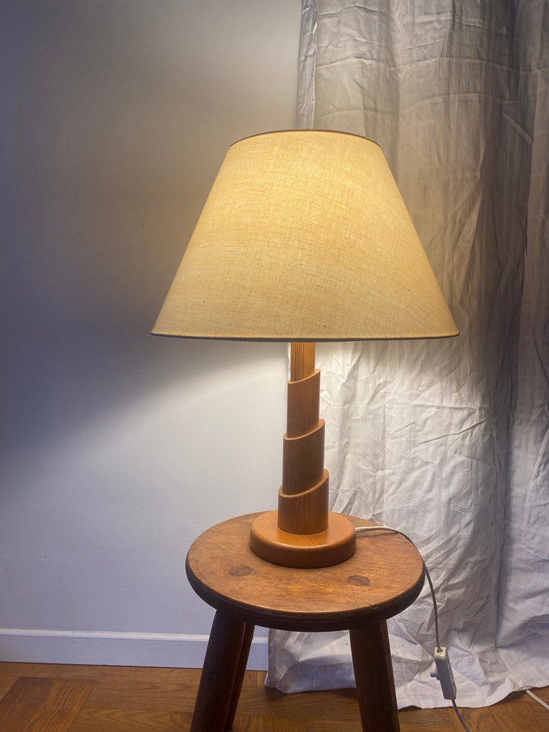 Vintage skandinavische Lampe Tischlampe Holz Textil mid century - Etsy.de