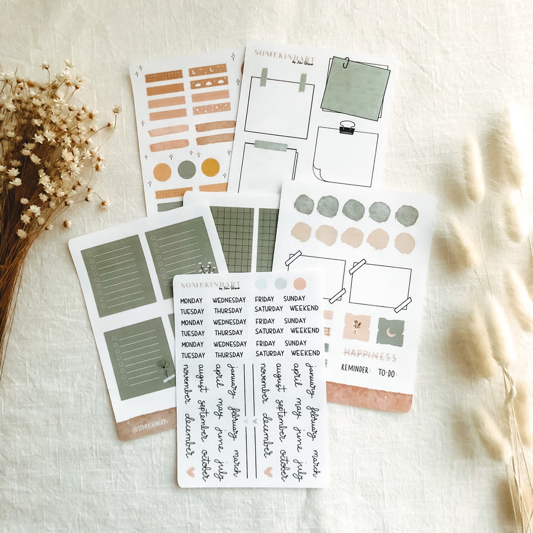 Journaling Set sage Green Aesthetic Stickers, Bullet Journal Stickers ...