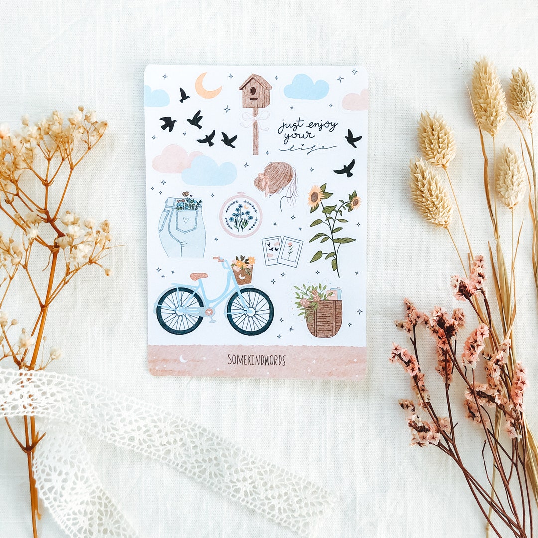Sticker Sheet "bike & Flowers" | Aesthetic Stickers, Bullet Journal ...