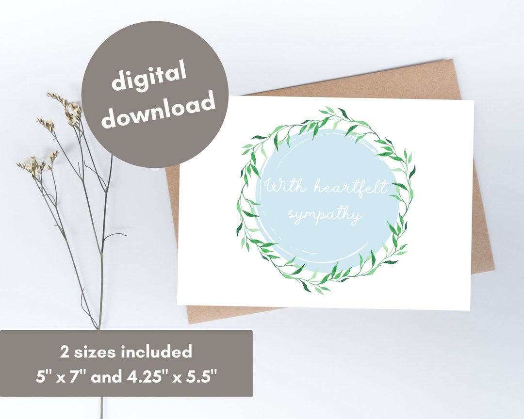 With Heartfelt Sympathy Printable Card - Simple Condolence Card ...