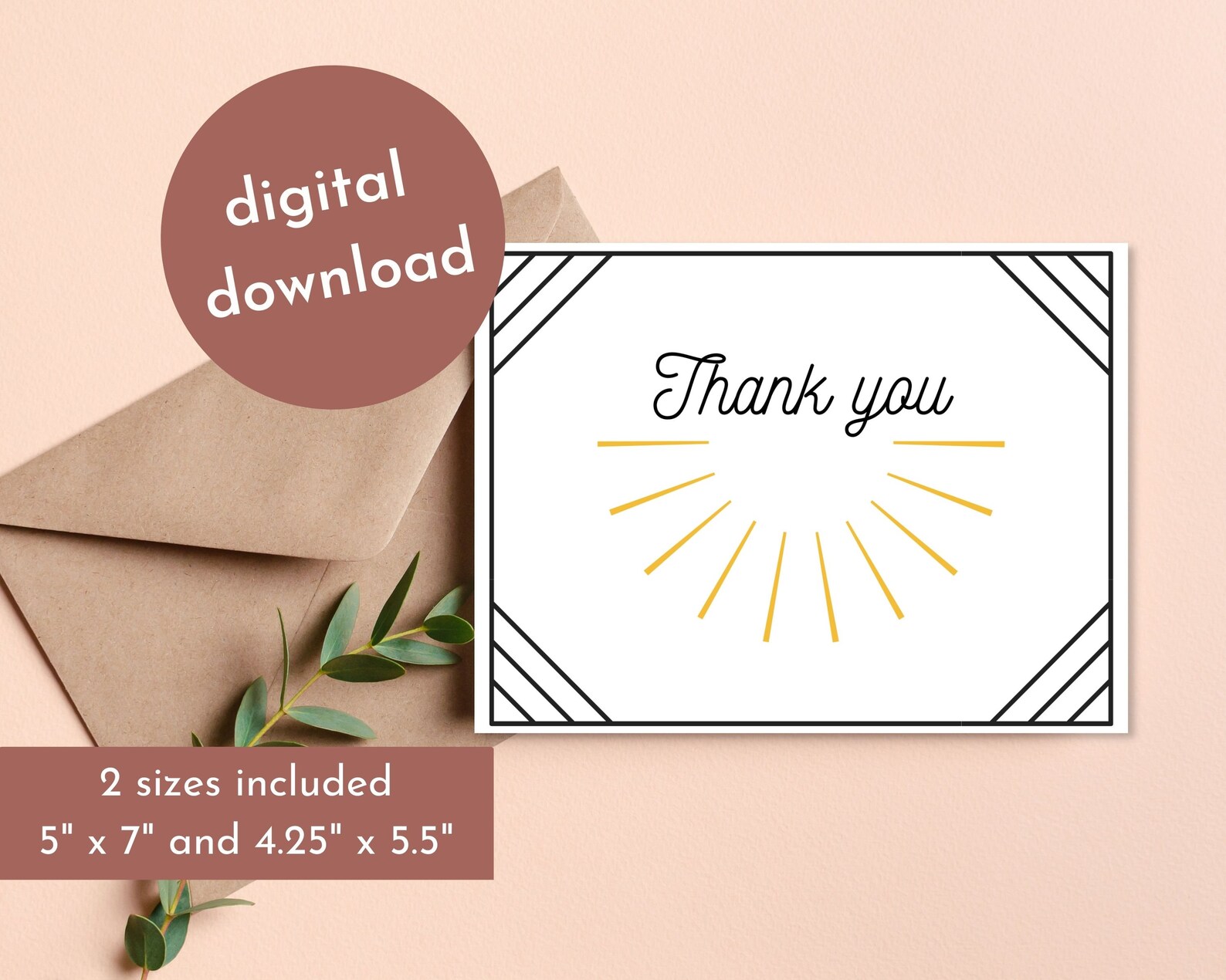 Printable Thank You Card - Instant Download PDF Card - Art Deco Thank ...