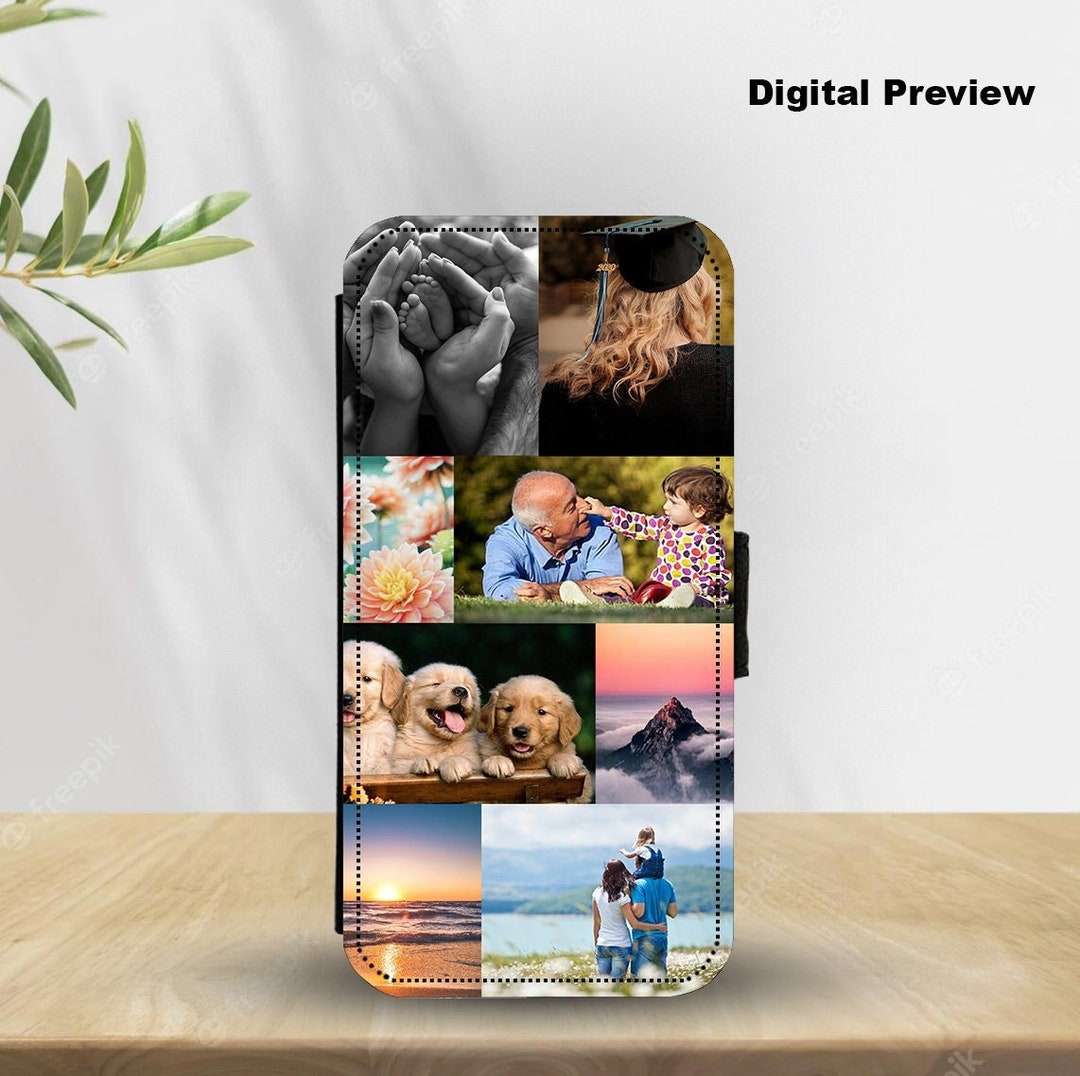 Custom Photo Collage Wallet Phone Cover, Personalised Faux Leather ...