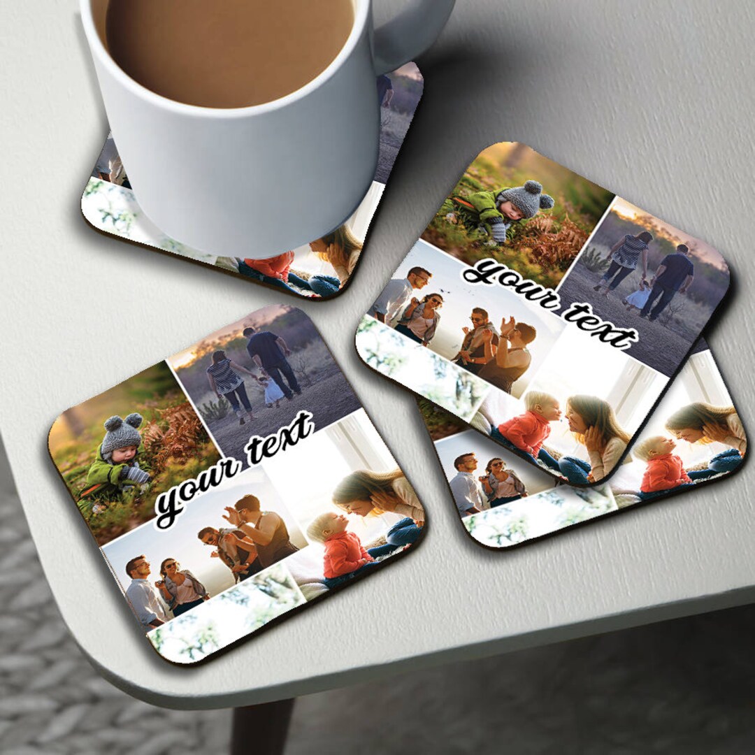 Custom Photo Collage Personalised High Gloss Cup Coasters, Square Drink ...