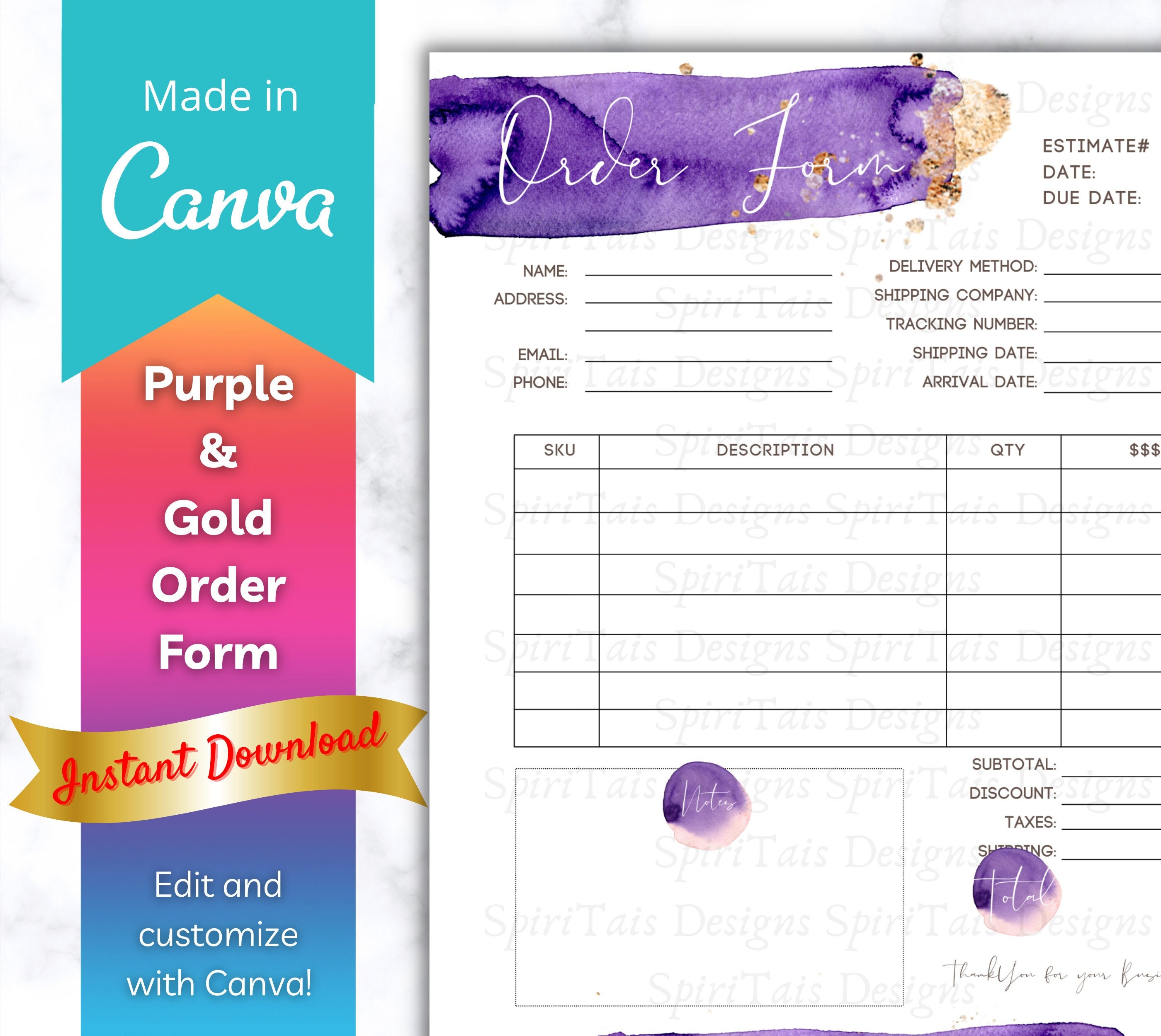 Design & Templates Modern Purple & Gold Canva Business Order Form ...