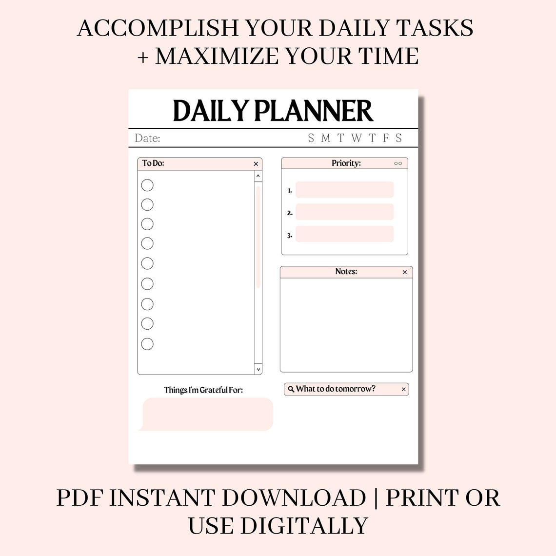 Printable Daily Planner | Digital Daily Planner | Daily Planner Sheet ...
