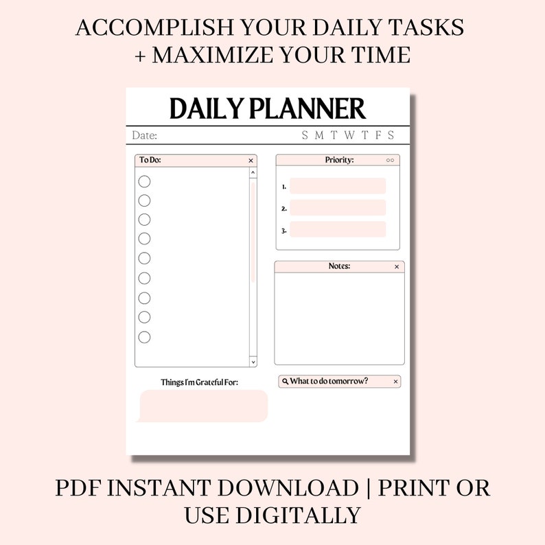 Printable Daily Planner | Digital Daily Planner | Daily Planner Sheet ...