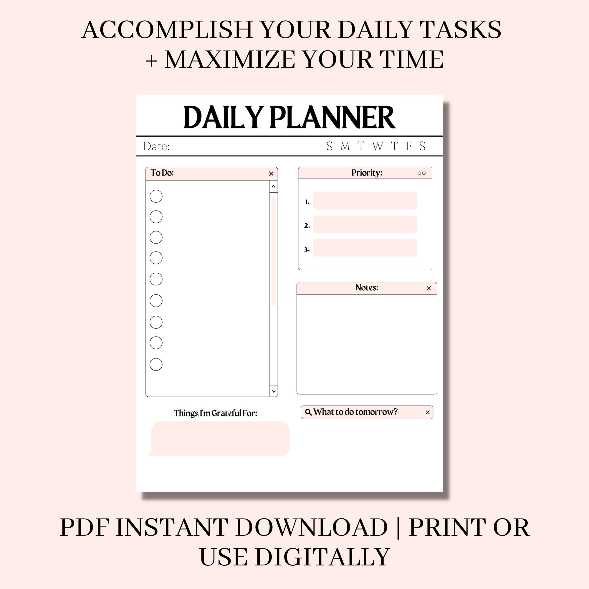 Printable Daily Planner | Digital Daily Planner | Daily Planner Sheet ...