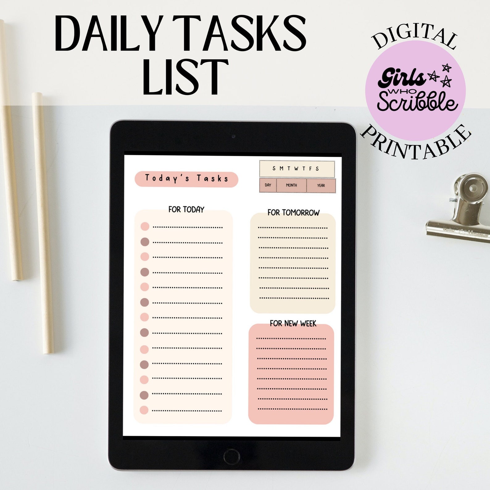 Printable Daily Task Sheet | Digital Daily Planner | Daily Planner ...