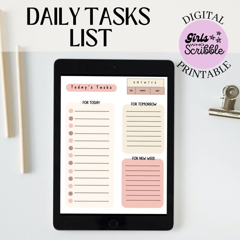 Printable Daily Task Sheet | Digital Daily Planner | Daily Planner ...