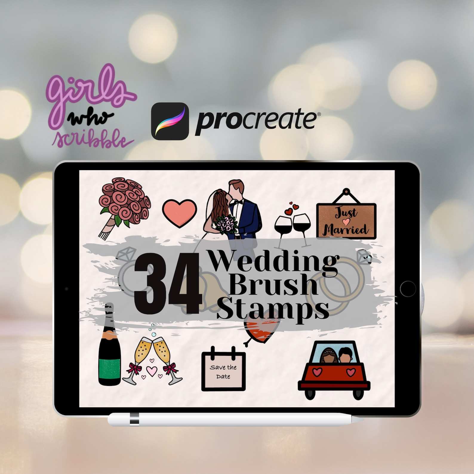 Procreate Brush Stamps, Procreate Wedding Brush Stamps, 34 Wedding ...