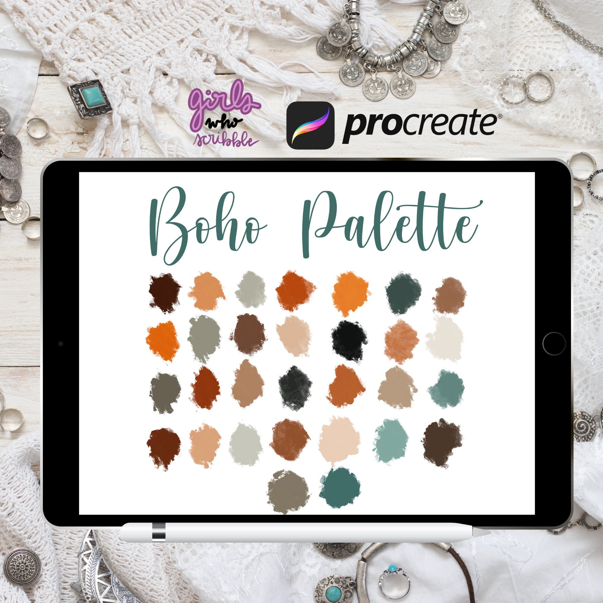Procreate Boho Color Palette, Procreate Boho Palette, 30 Boho Color ...