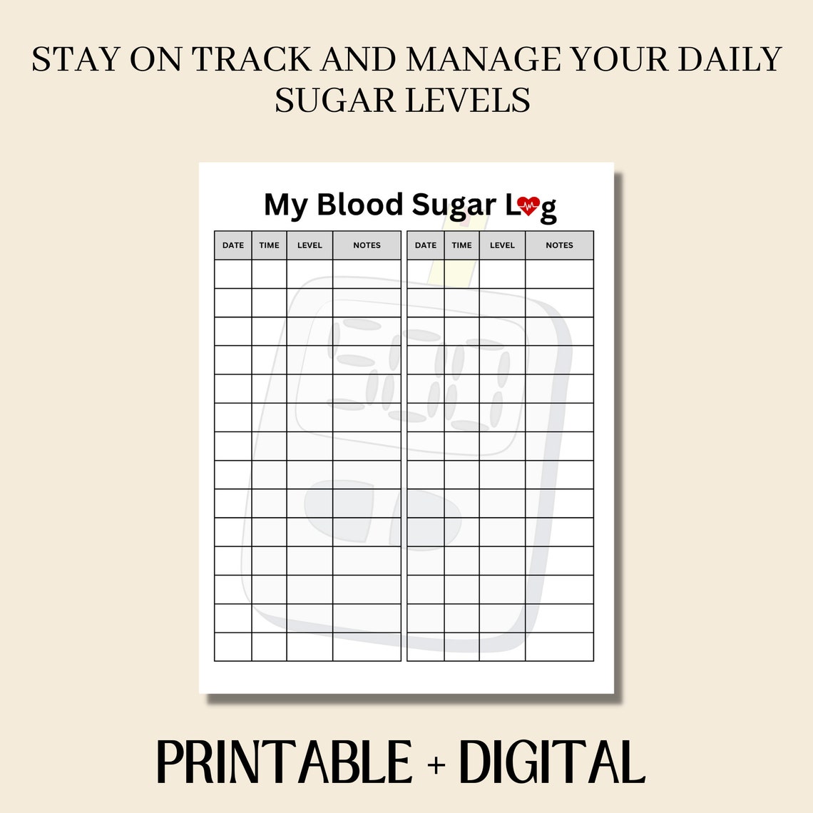 Printable Blood Sugar Log | Minimalistic Blood Sugar Tracker | Blood ...