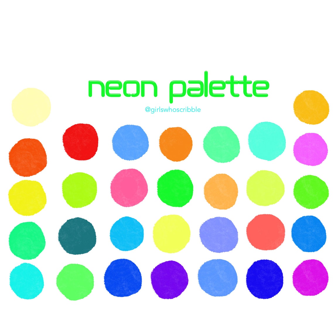 Procreate Neon Color Palette, Procreate Neon Palette, 30 Neon Color ...