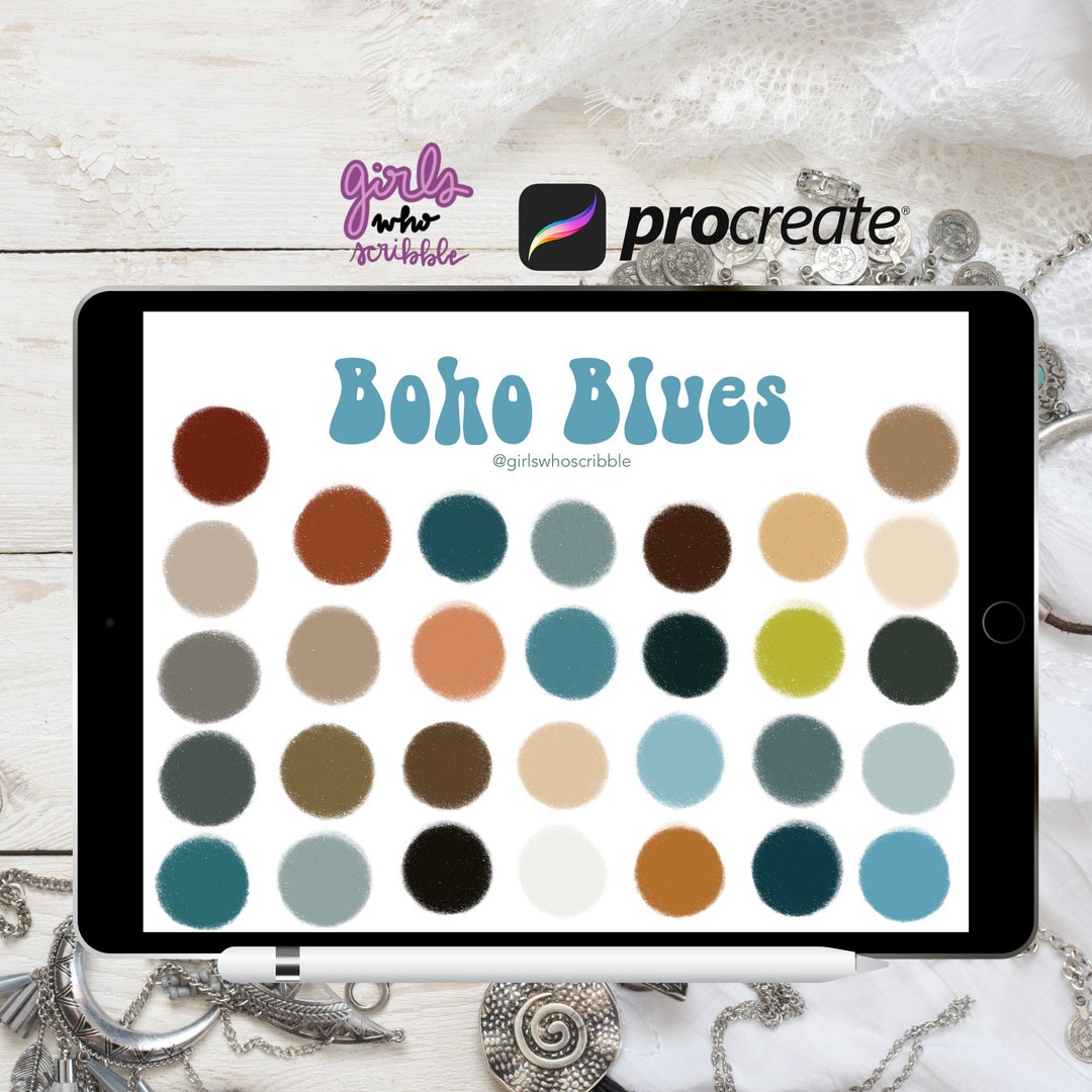 Procreate Boho Color Palette, Procreate Boho Blue Palette, 30 Boho ...