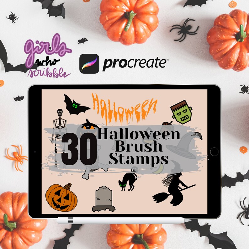 30 Halloween Stamp Brushes for Procreate, Halloween Digital Brush Pack ...