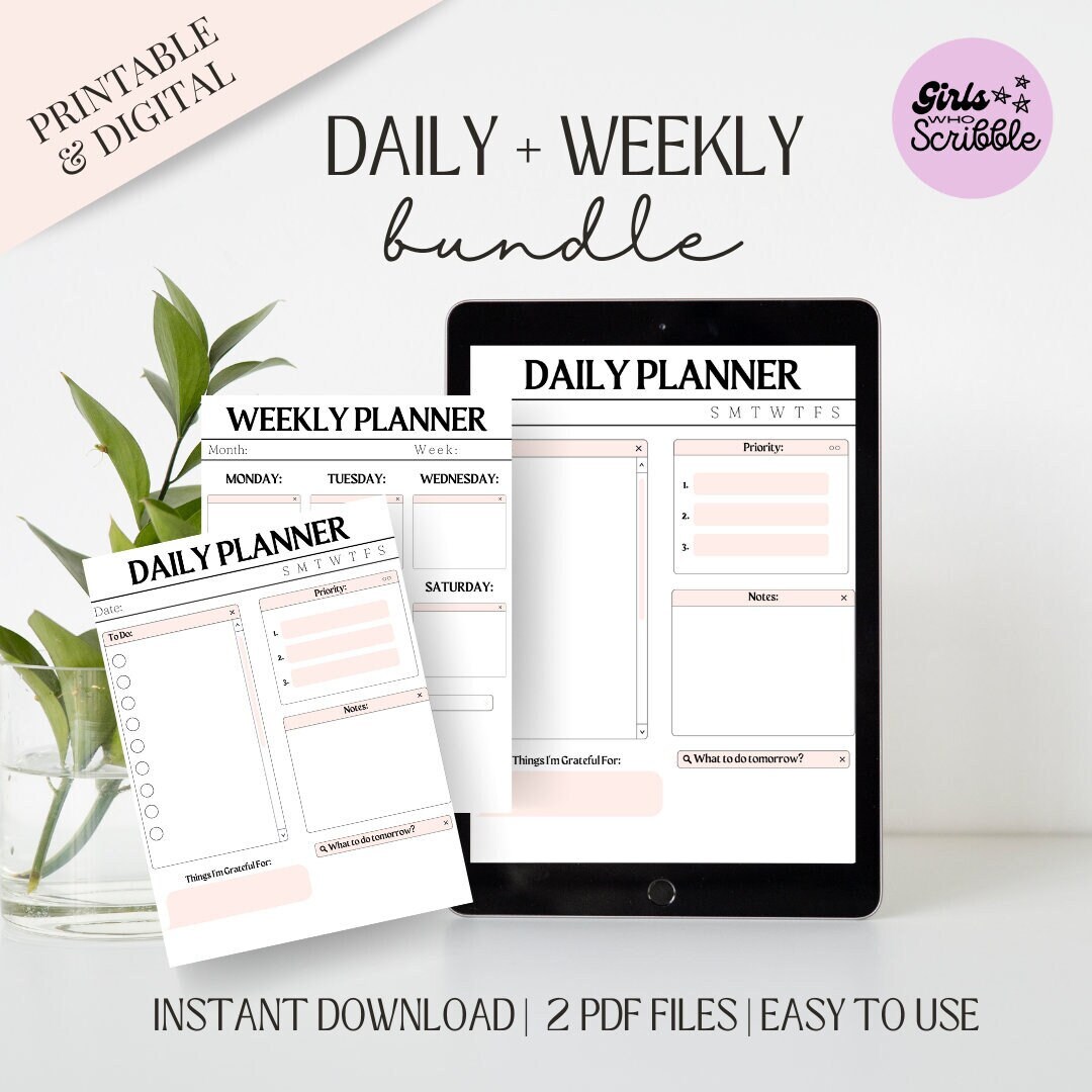 Printable Daily & Weekly Planner Bundle | Digital Daily + Weekly ...