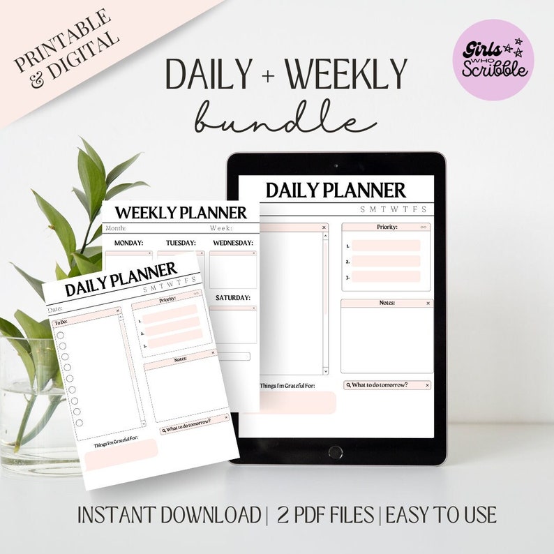 Printable Daily & Weekly Planner Bundle | Digital Daily + Weekly ...