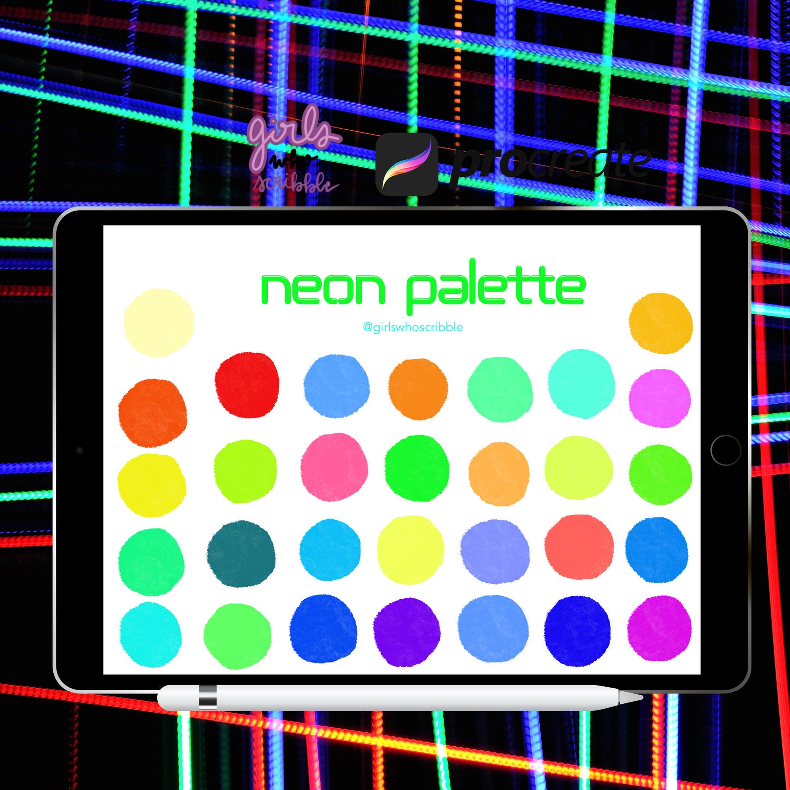 Procreate Neon Color Palette, Procreate Neon Palette, 30 Neon Color ...