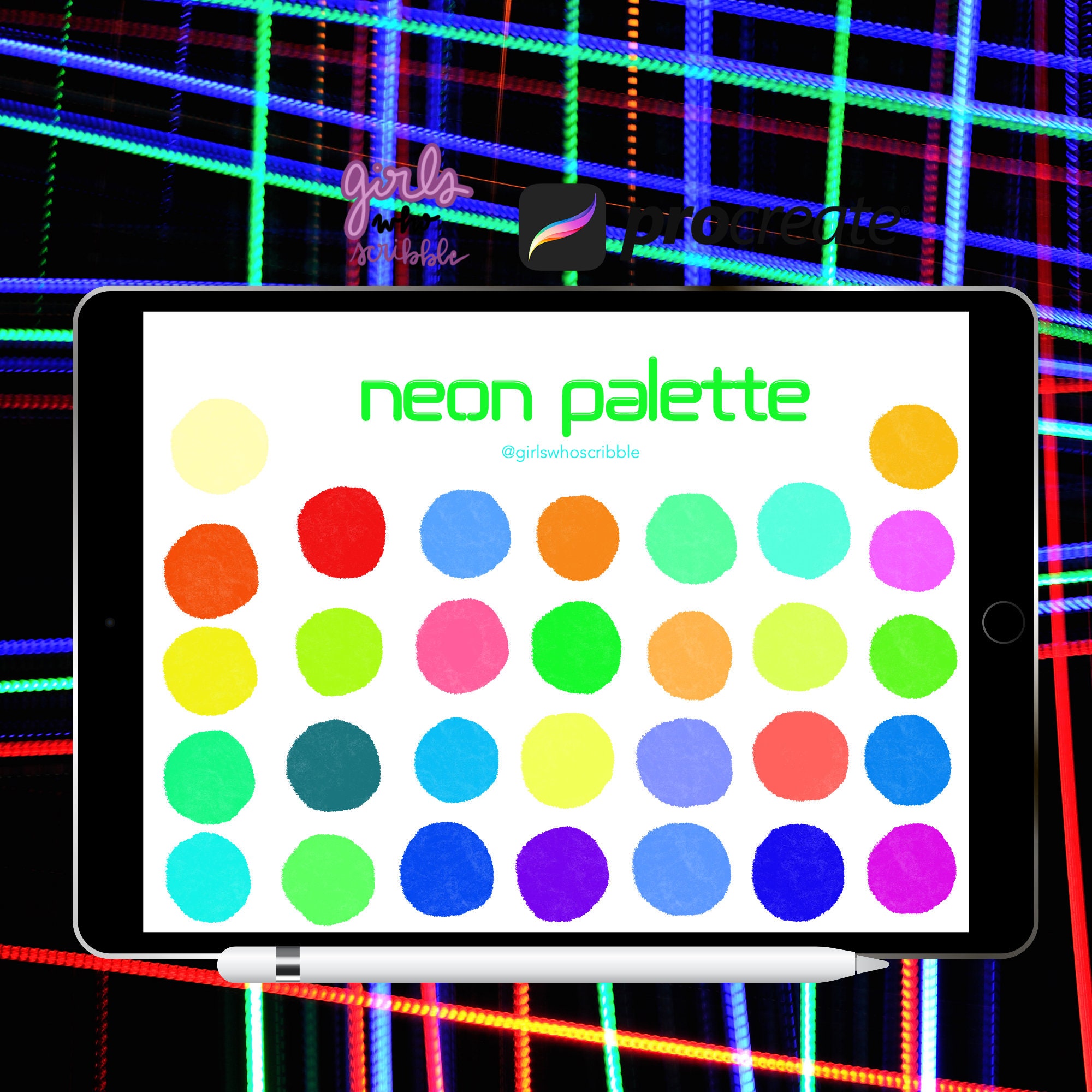 Procreate Neon Color Palette, Procreate Neon Palette, 30 Neon Color ...