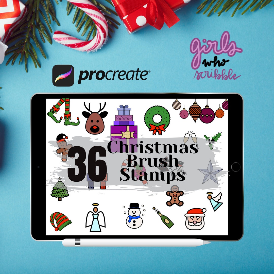 36 Christmas Stamp Brushes for Procreate, Christmas Digital Brush Pack ...