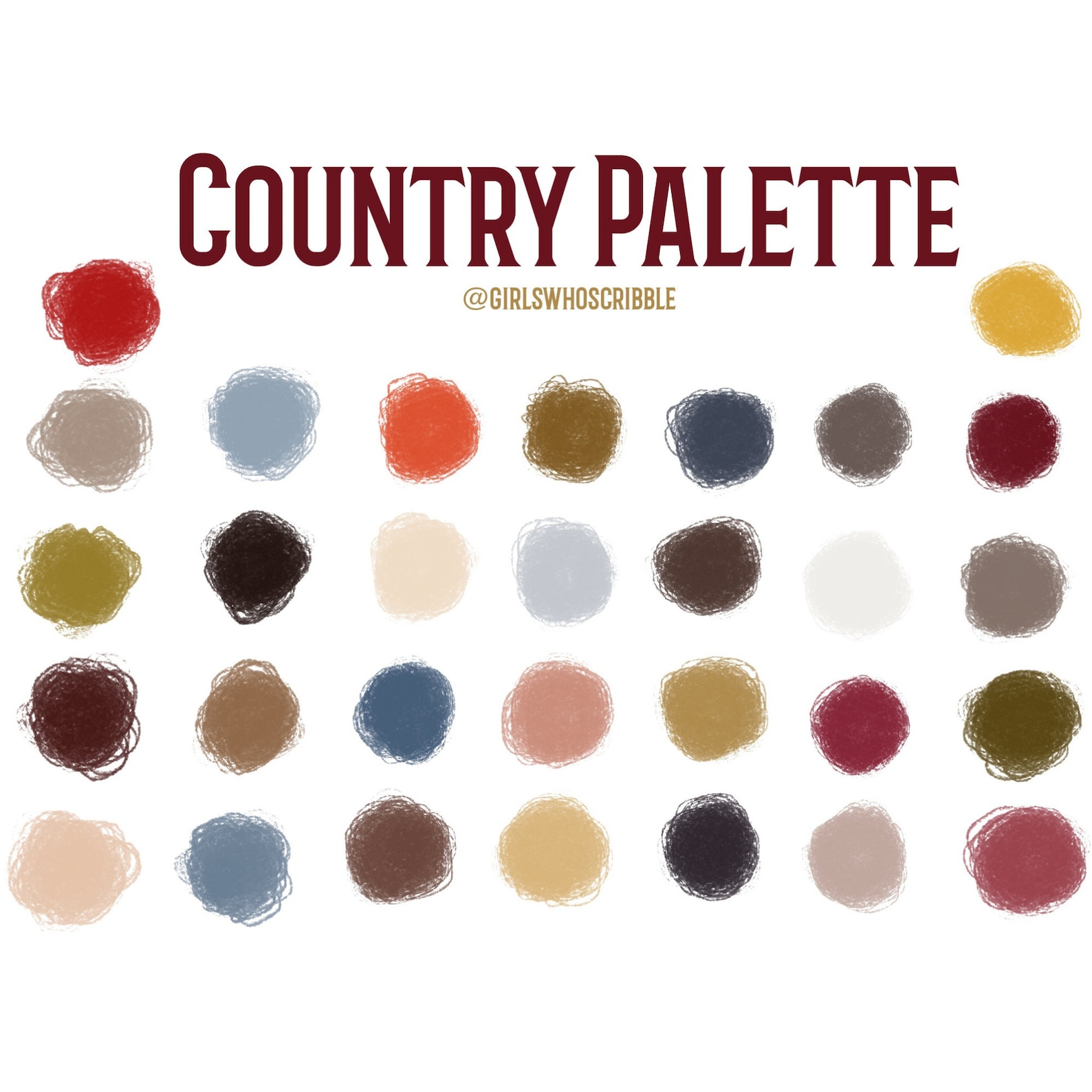 Procreate Country Color Palette, Procreate Country Palette, 30 Country ...