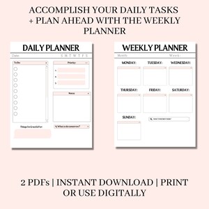 Printable Daily & Weekly Planner Bundle | Digital Daily + Weekly ...