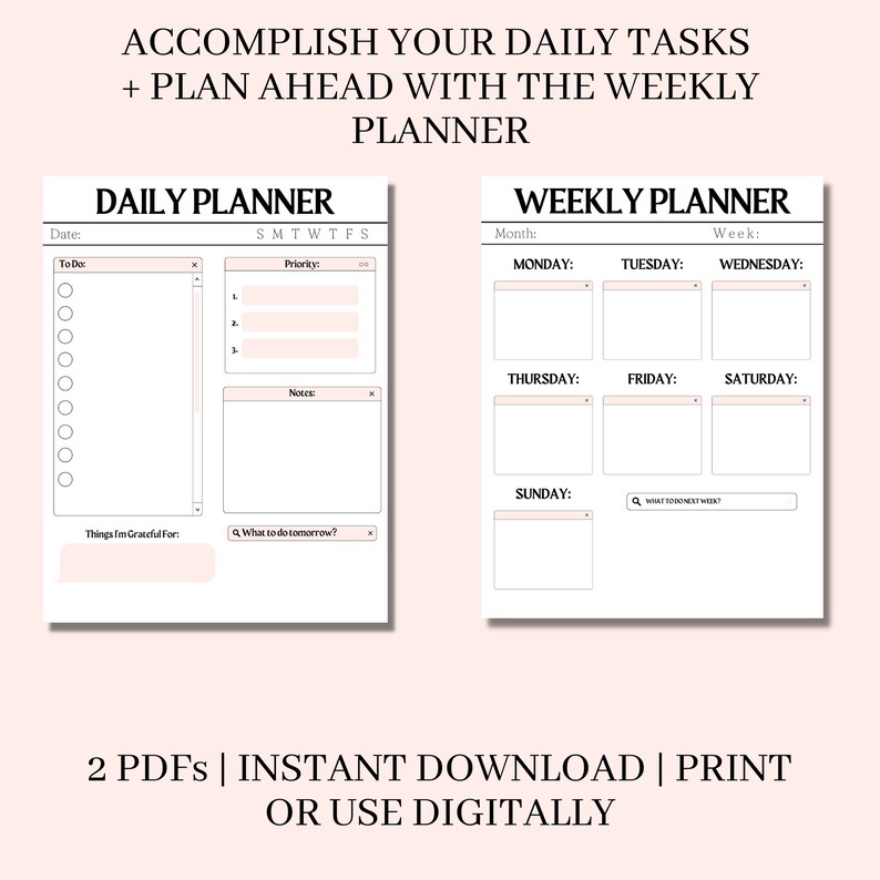 Printable Daily & Weekly Planner Bundle | Digital Daily + Weekly ...