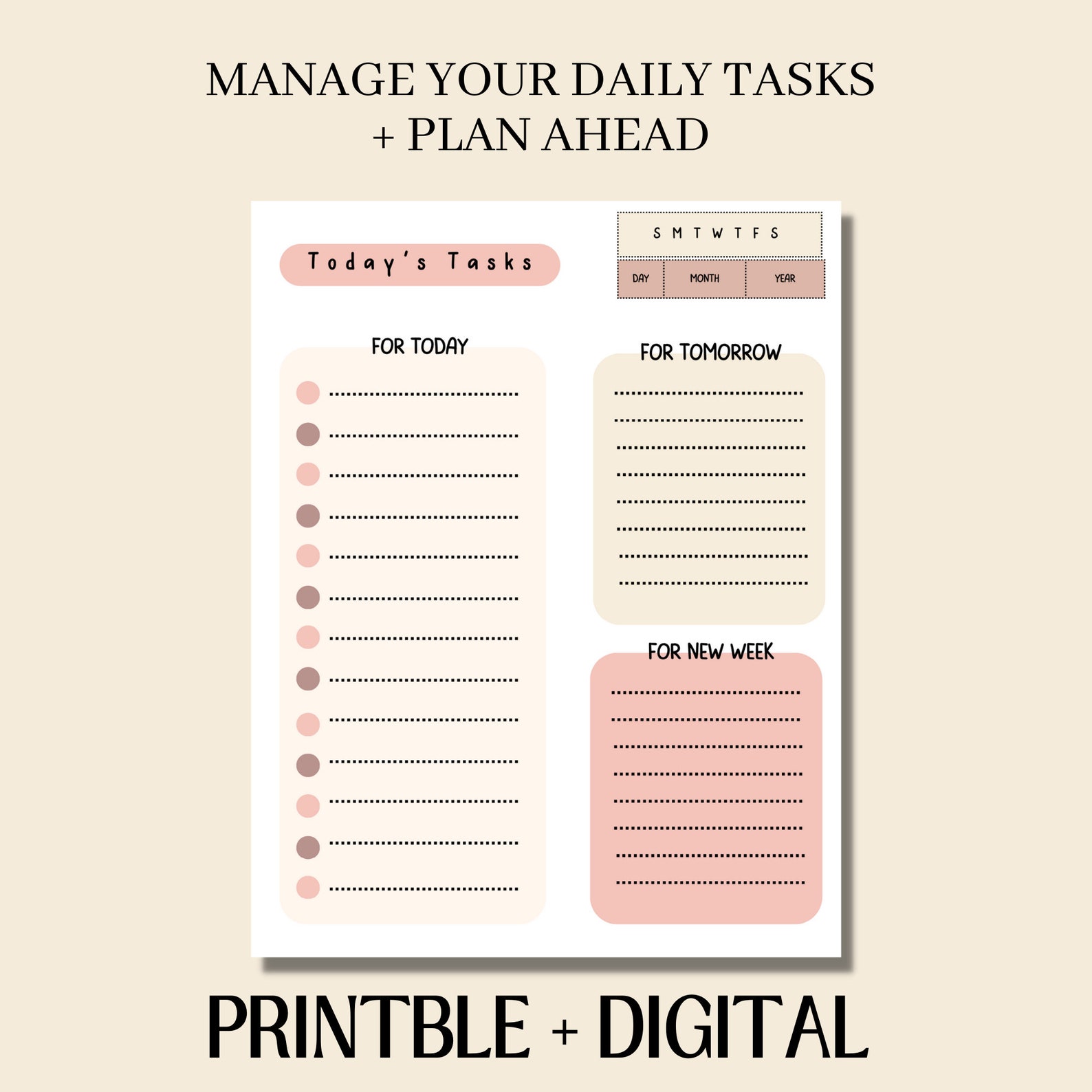 Printable Daily Task Sheet | Digital Daily Planner | Daily Planner ...