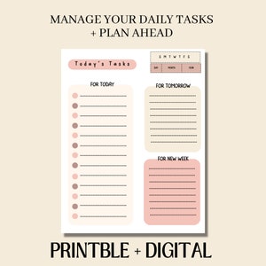 Printable Daily Task Sheet | Digital Daily Planner | Daily Planner ...