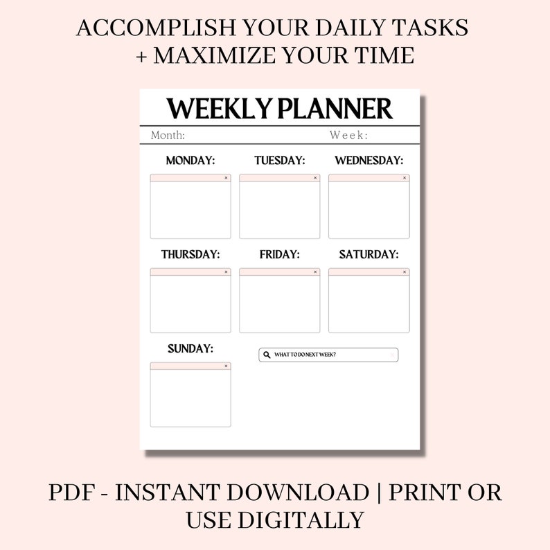 Printable Weekly Planner | Digital Weekly Planner | Weekly Planner ...