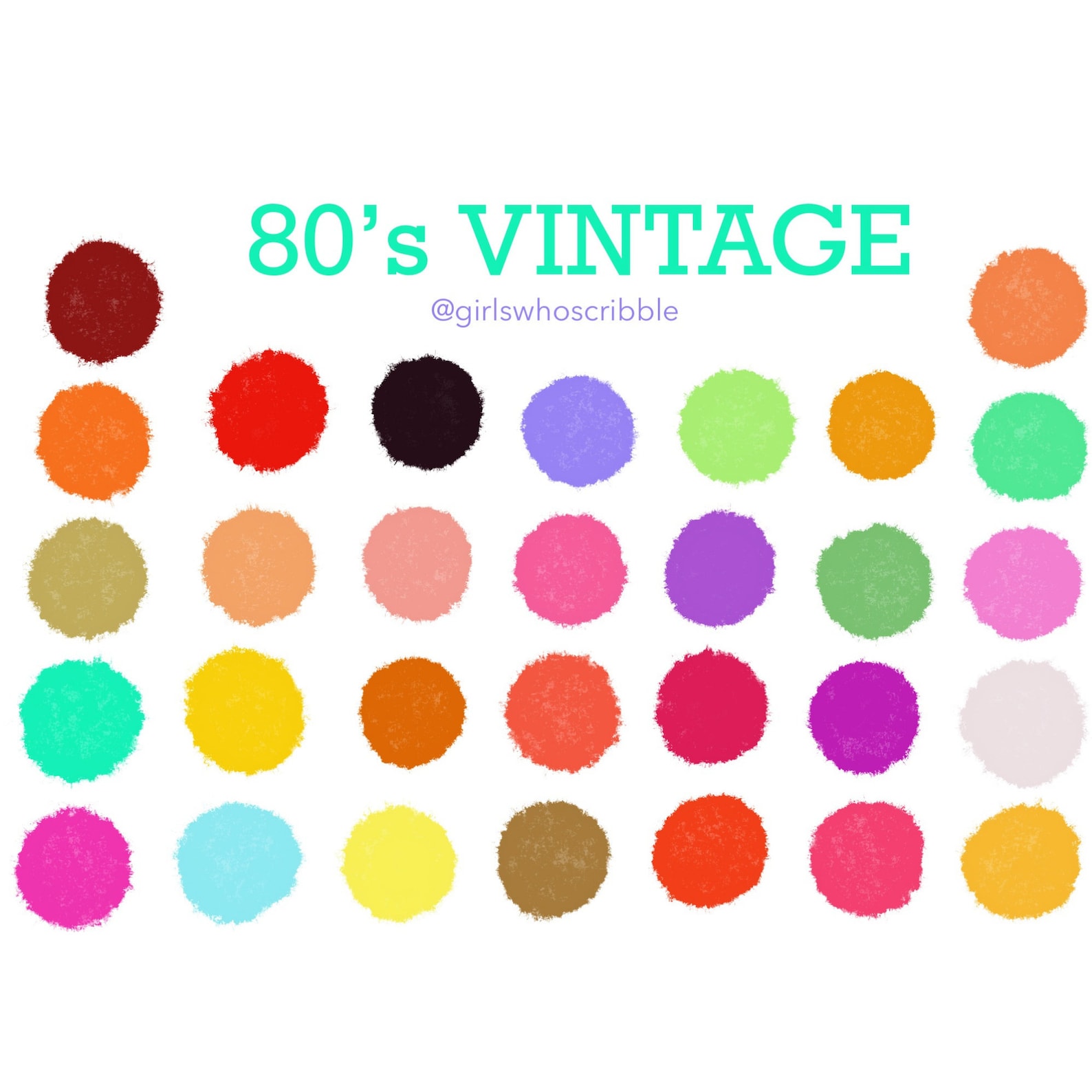 Procreate 80's Color Palette, Procreate Neon Palette, 30 80's Vintage ...