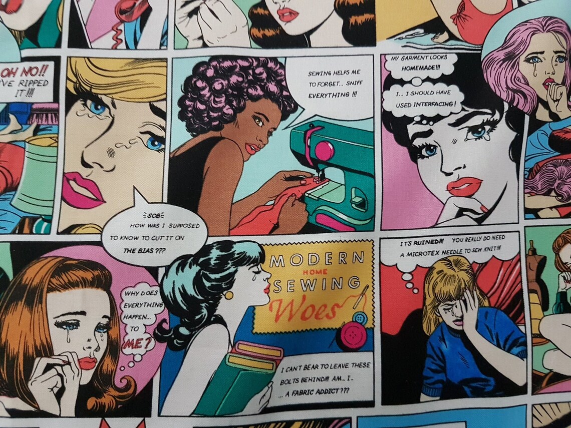 Retro Design Comic Strip Fabric Sewing Sorrows by Alexander | Etsy