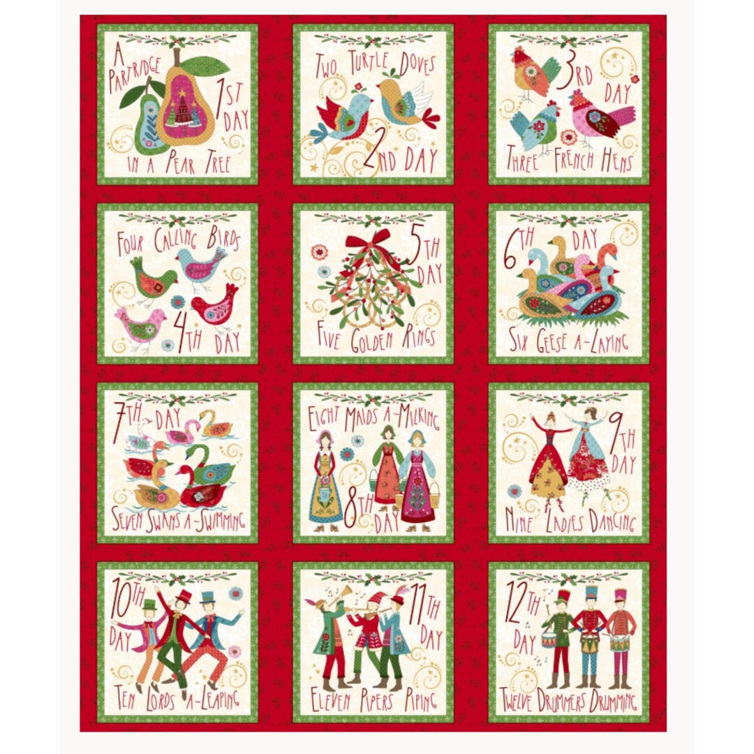 Scandinavian Holiday 12 Days of Christmas Fabric Panel by Henry Glass ...