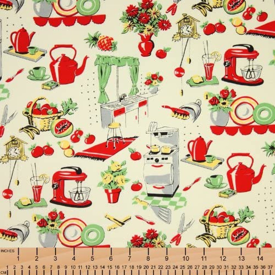 Fifties Kitchen Retro Style 1950s Kitchen Design Fabric by - Etsy