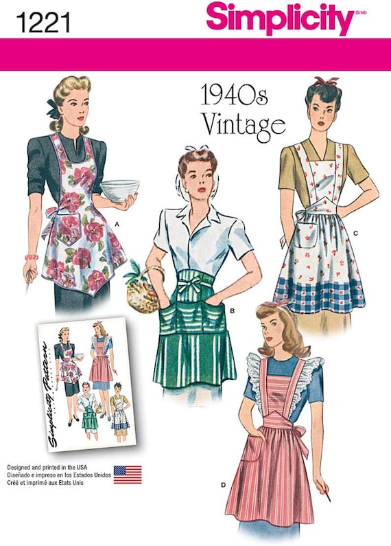 Vintage Style 1940s Apron Pattern Simplicity 1221 New | Etsy