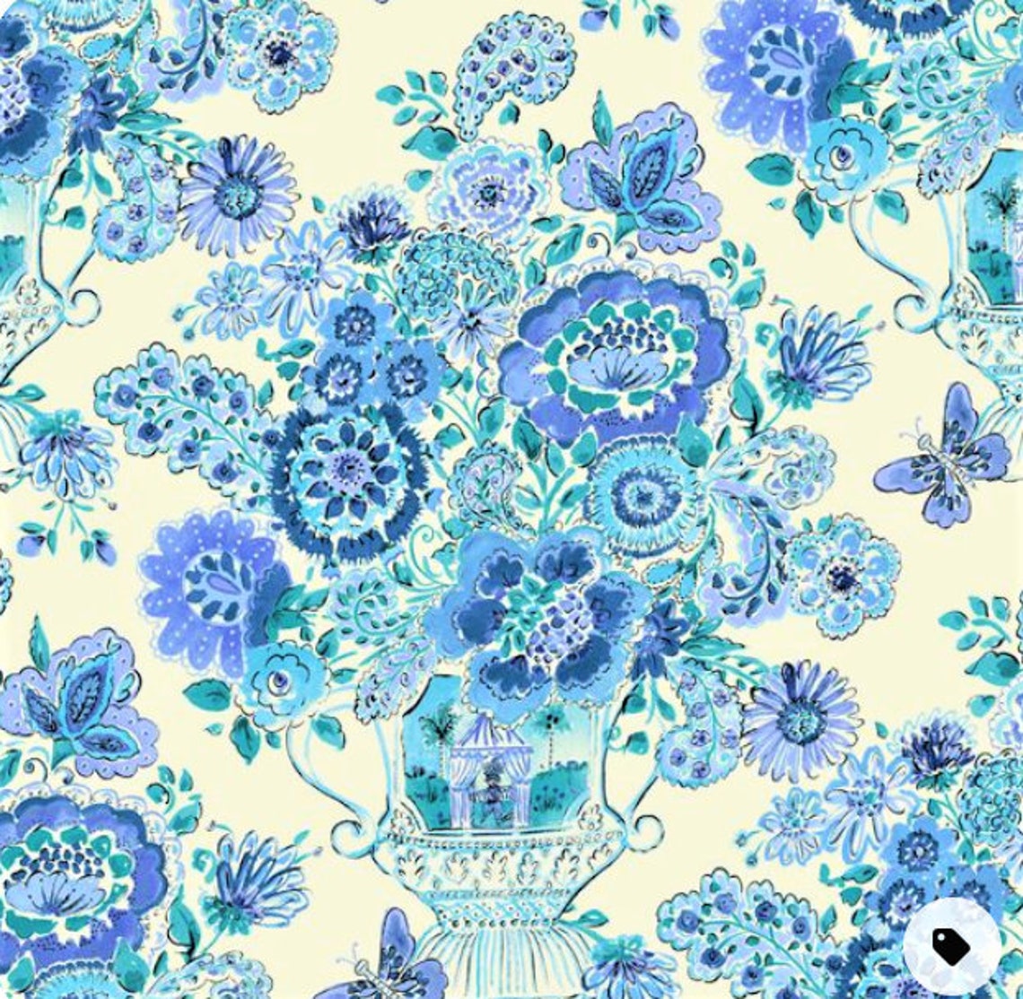 Blue Toile Linen Dena Designs Blissful Bouquet Blueberry - Etsy