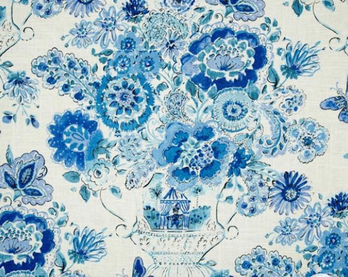 Blue Toile Linen Dena Designs Blissful Bouquet Blueberry Fabric - Etsy