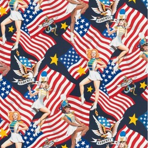 Long May She Wave Patriotic Pin up Girls Fabric by Alexander Henry ...