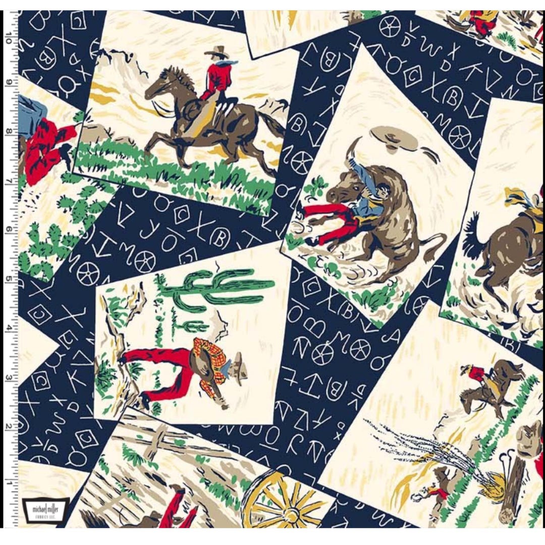 Buckaroo Collection Ranchers Retro Western Cowboy Fabric in Navy by ...