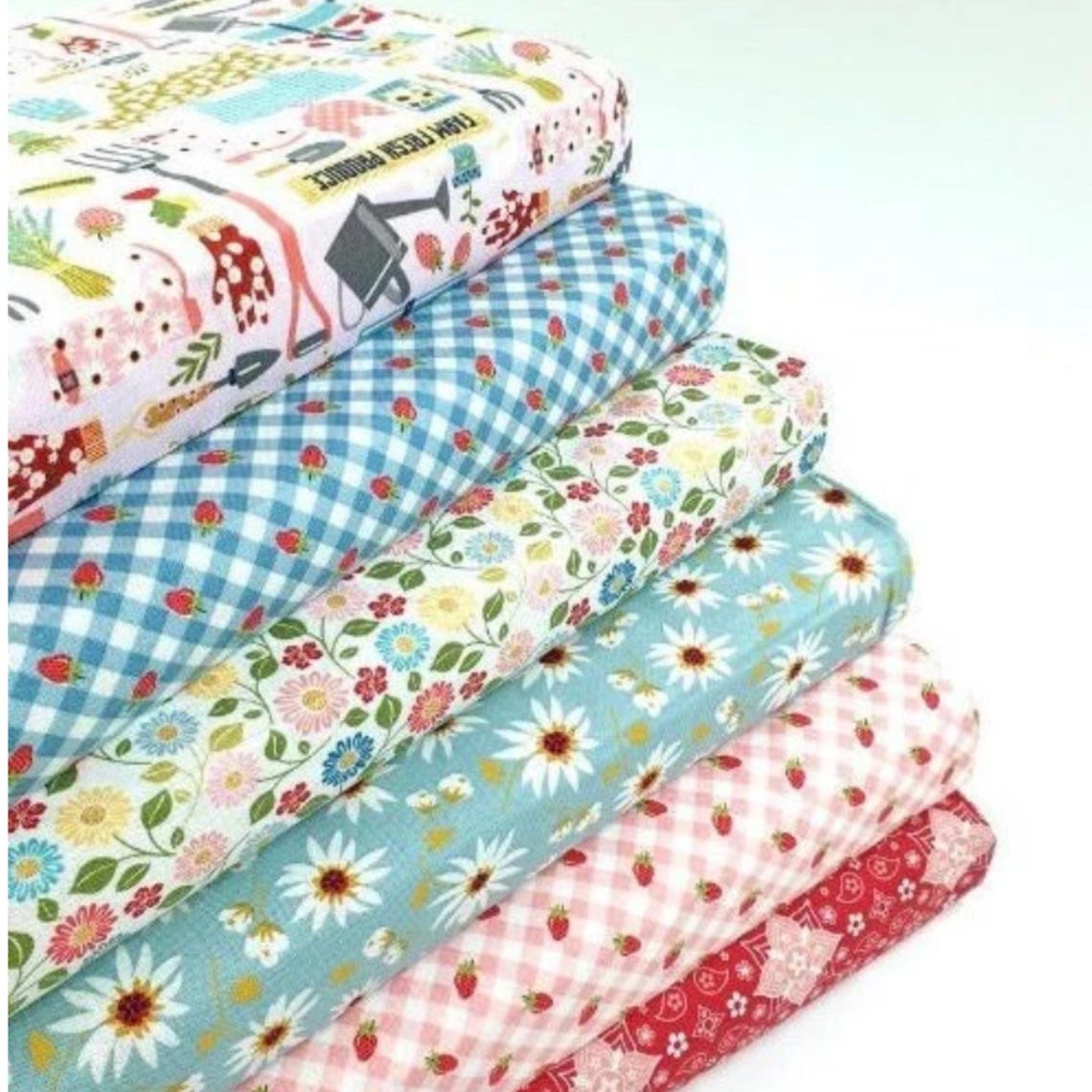 Poppie Cotton Farm Girls Unite Fabrics Blue Tomboy Strawberry Plaid ...