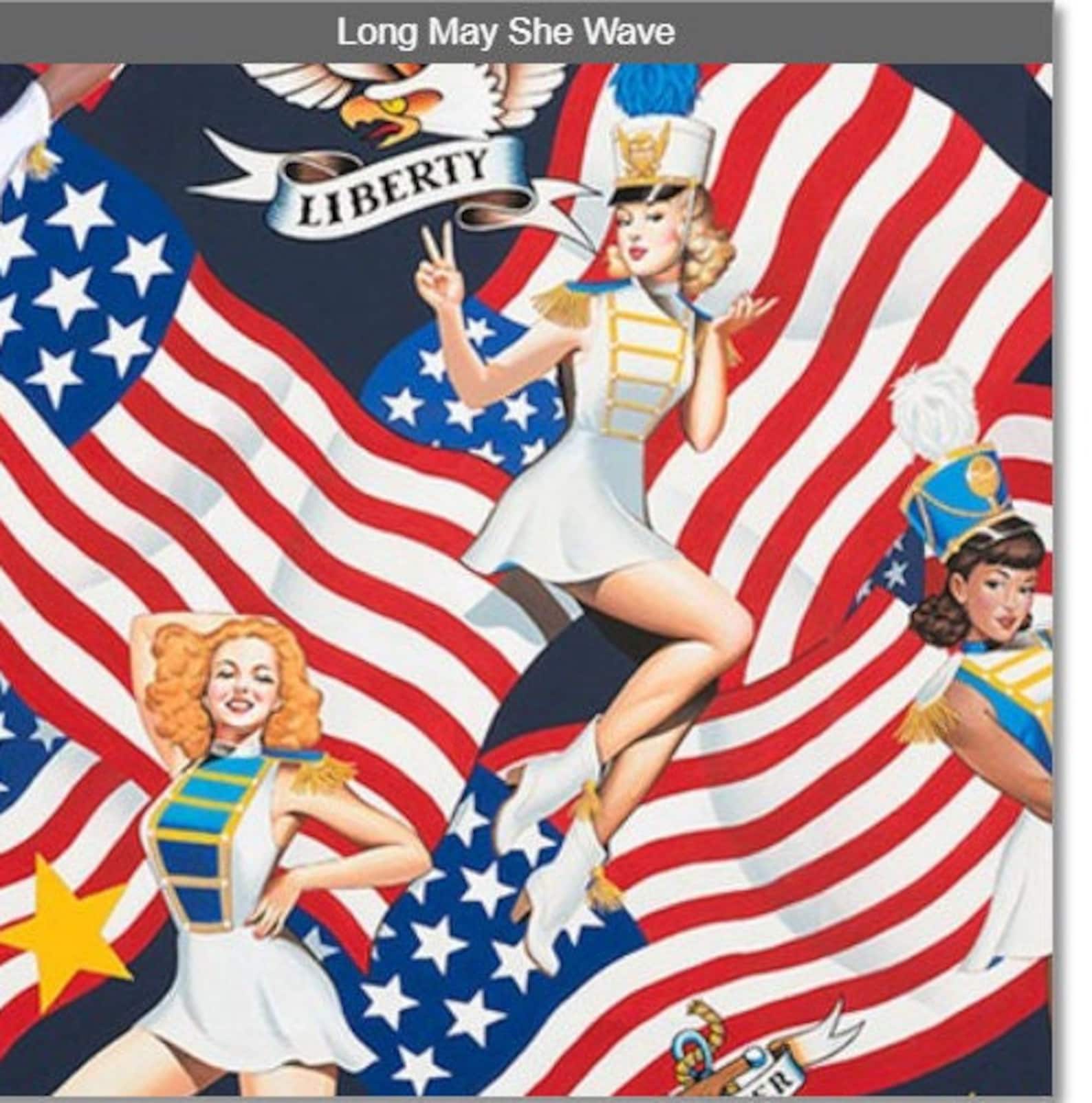 Long May She Wave Patriotic Pin up Girls Fabric by Alexander Henry ...