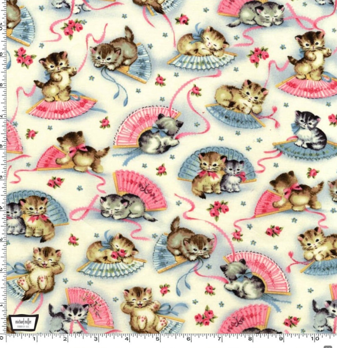 Vintage Style Smitten Kitten and Fans Children Baby Cotton Fabric by ...