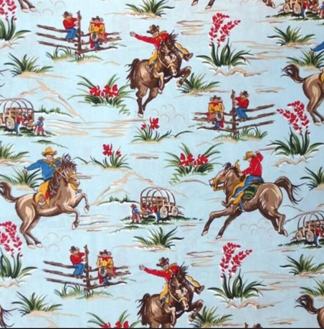 Retro Style Western Cowboy Fabric Barn Dandys by Robert Kaufman - Etsy