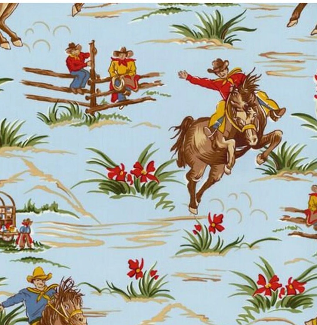 Retro Style Western Cowboy Fabric Barn Dandys by Robert Kaufman - Etsy