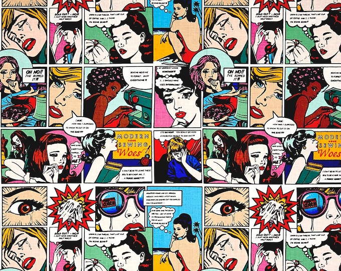 Retro Design Comic Strip Fabric Sewing Sorrows by Alexander Henry - Etsy