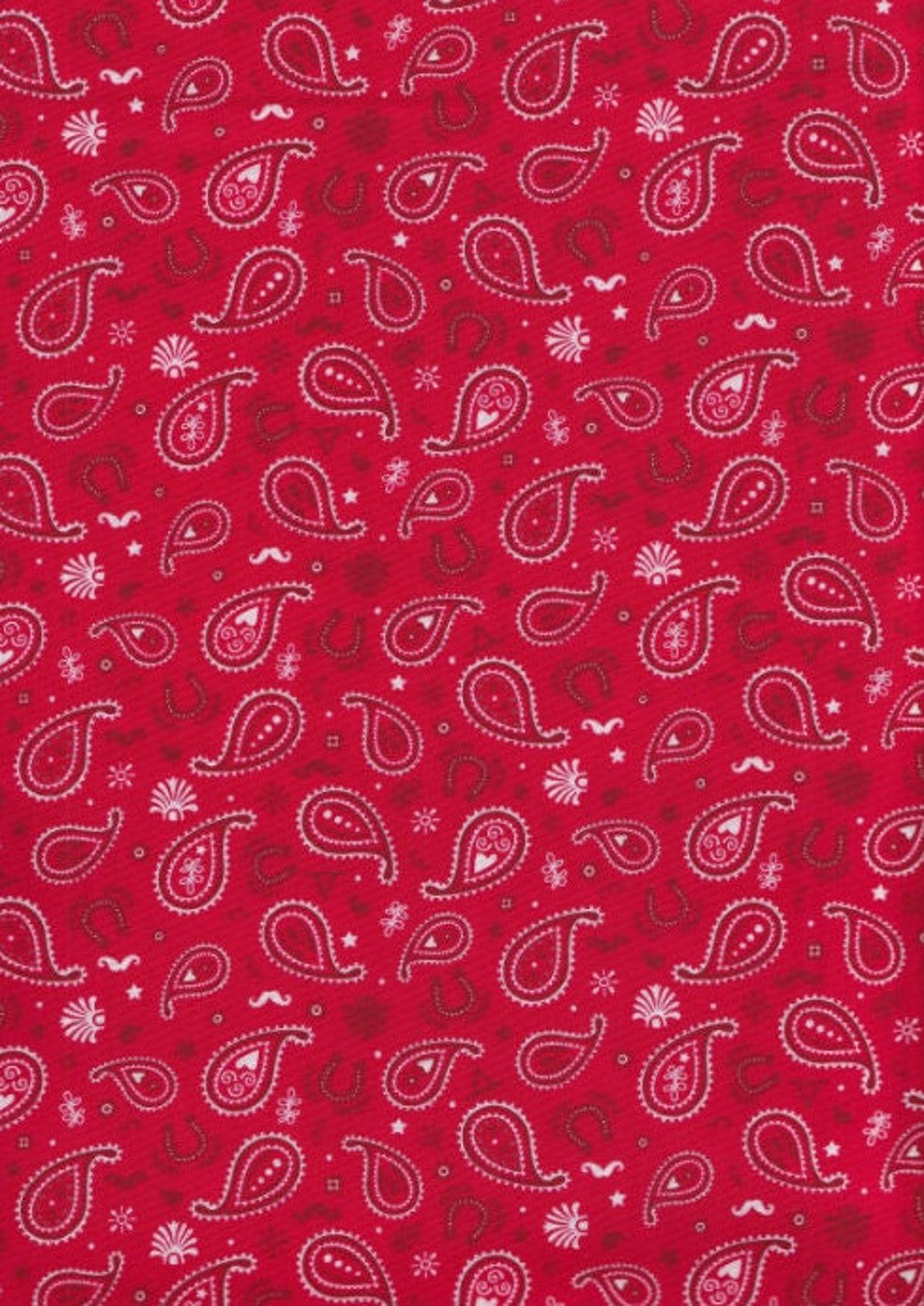 Western Red Bandana Paisley and Horseshoes Cotton Fabric by Freckles ...