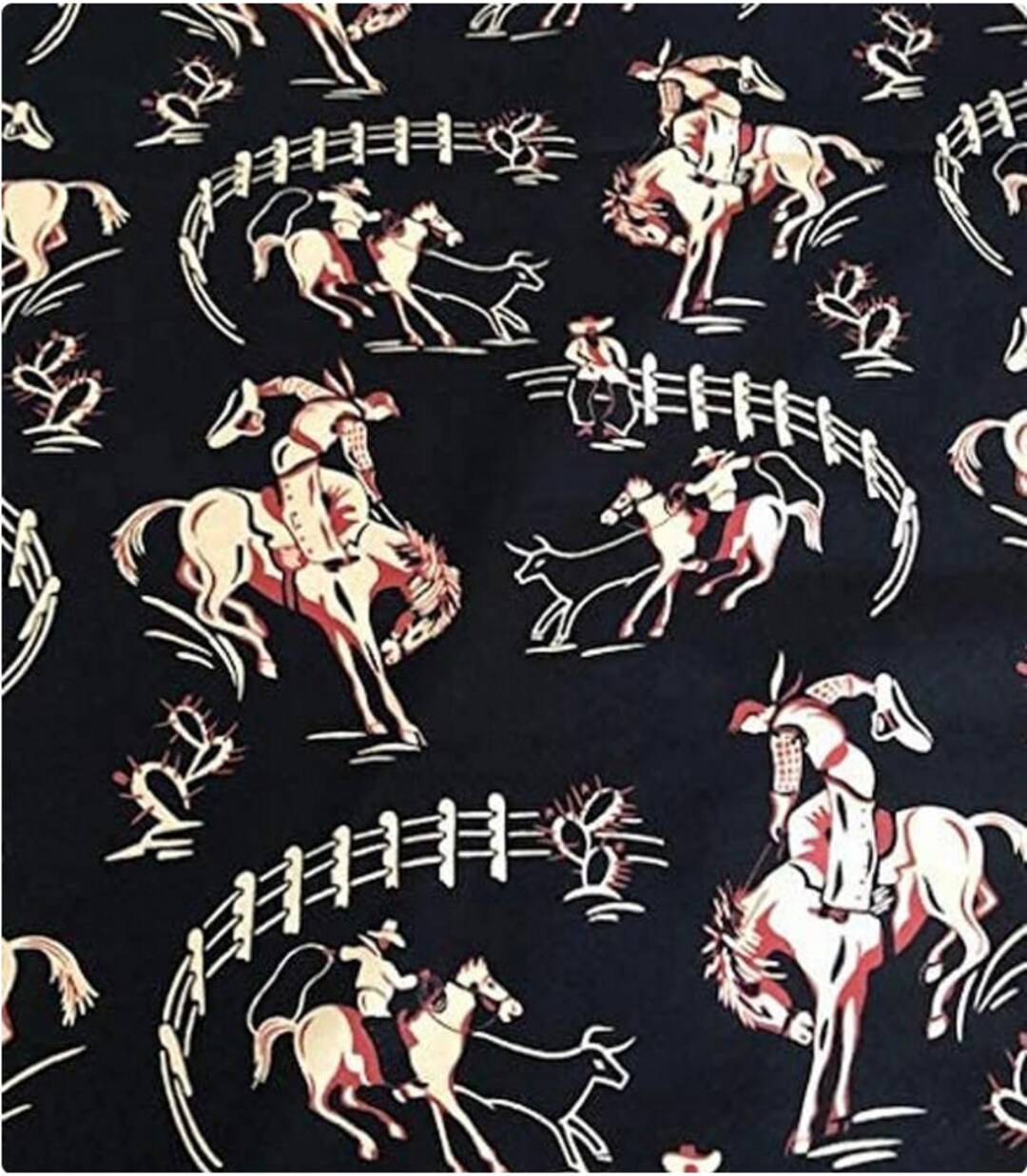 Discontinued Ropin and Ridin Western Rodeo Cowboy Fabric in Black by ...