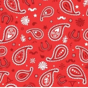 Western Red Bandana Paisley and Horseshoes Cotton Fabric by Freckles ...