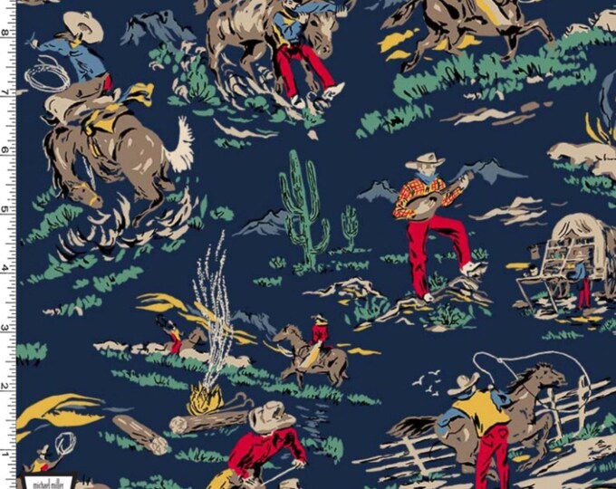 Buckaroo Yee Haw Retro Style Western Cowboy Fabric in Navy by Michael ...